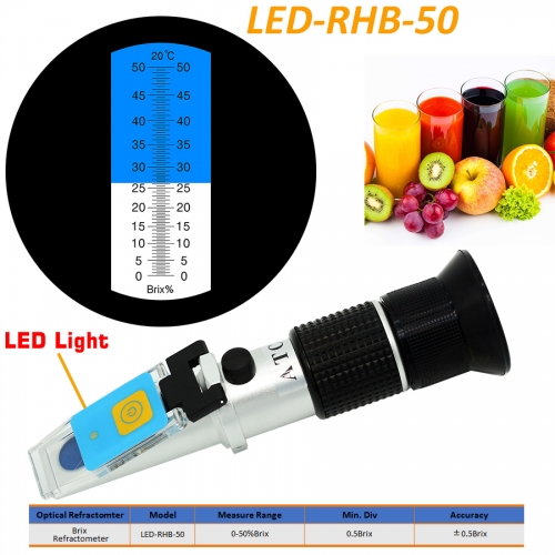LED-RHB-50 ATC Brix 0-50% optical refractometer,LED Brix Refractometer