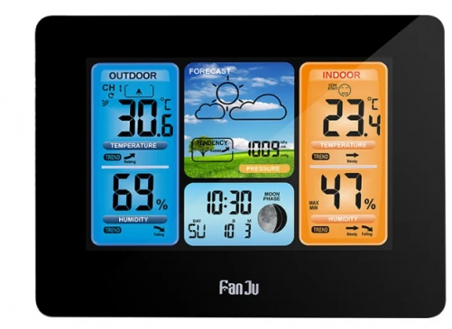 DT-FJ3373 Multifunction Digital Weather Station LCD Alarm Clock Indoor Outdoor Weather Forecast ...