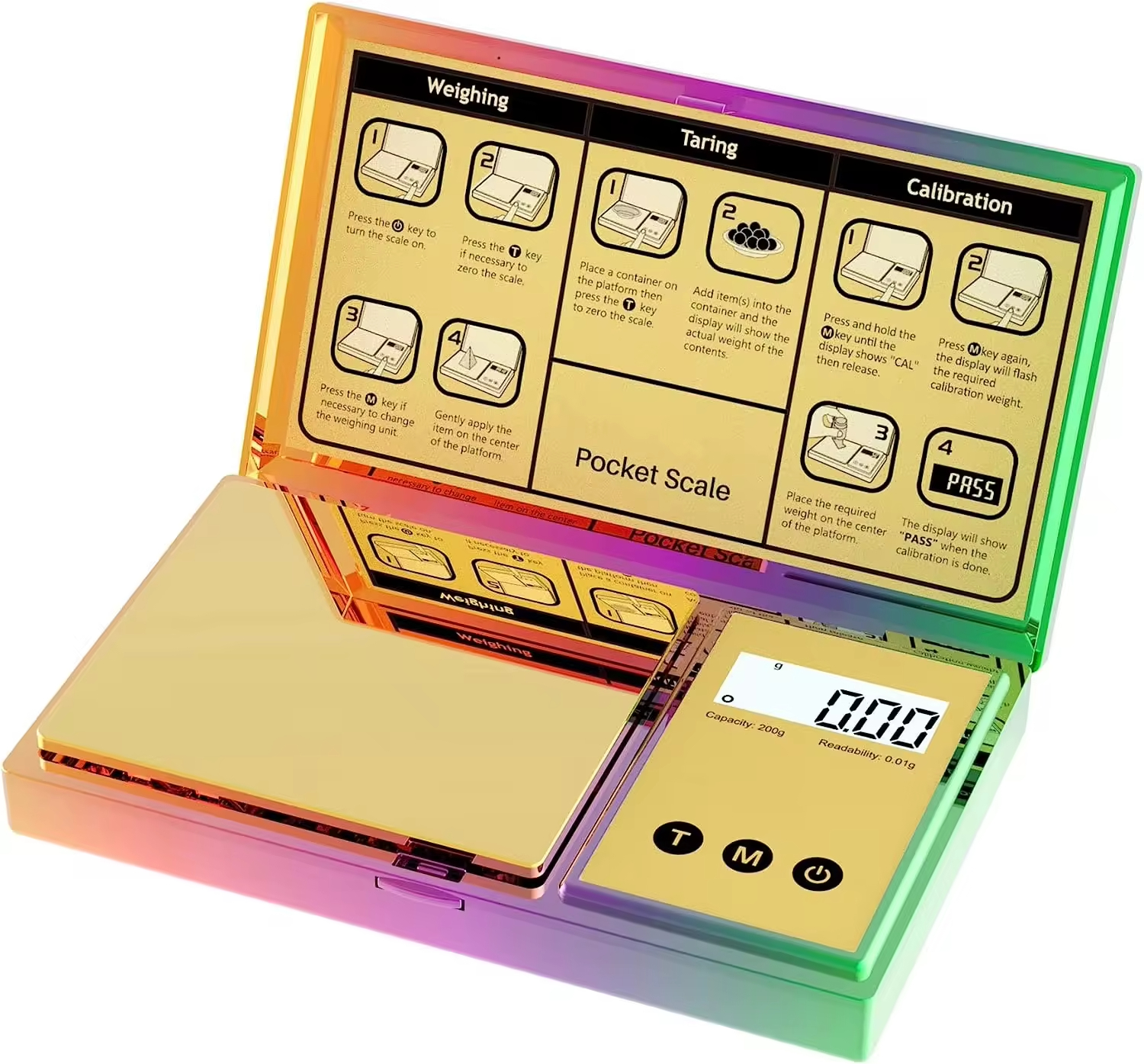 YH-S001 200g*0.01g Rainbow Digital Pocket Electronic Scale Battery ...