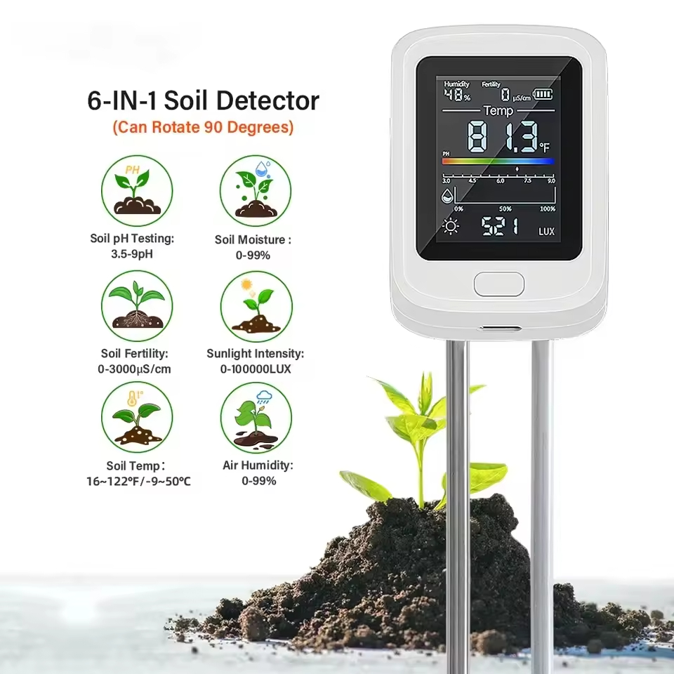 YH-1106 6-in-1 LCD Display PH Moisture Fertility Light Humidity ...