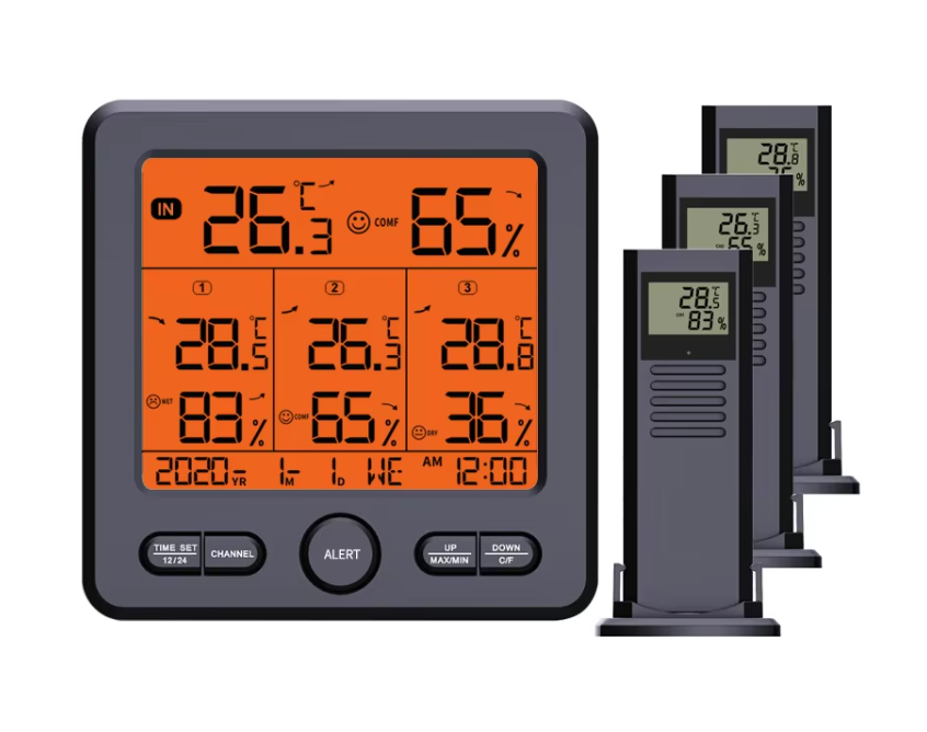TS-6210 3 in 1 Wireless Indoor Outdoor Thermometer Digital Screen ...